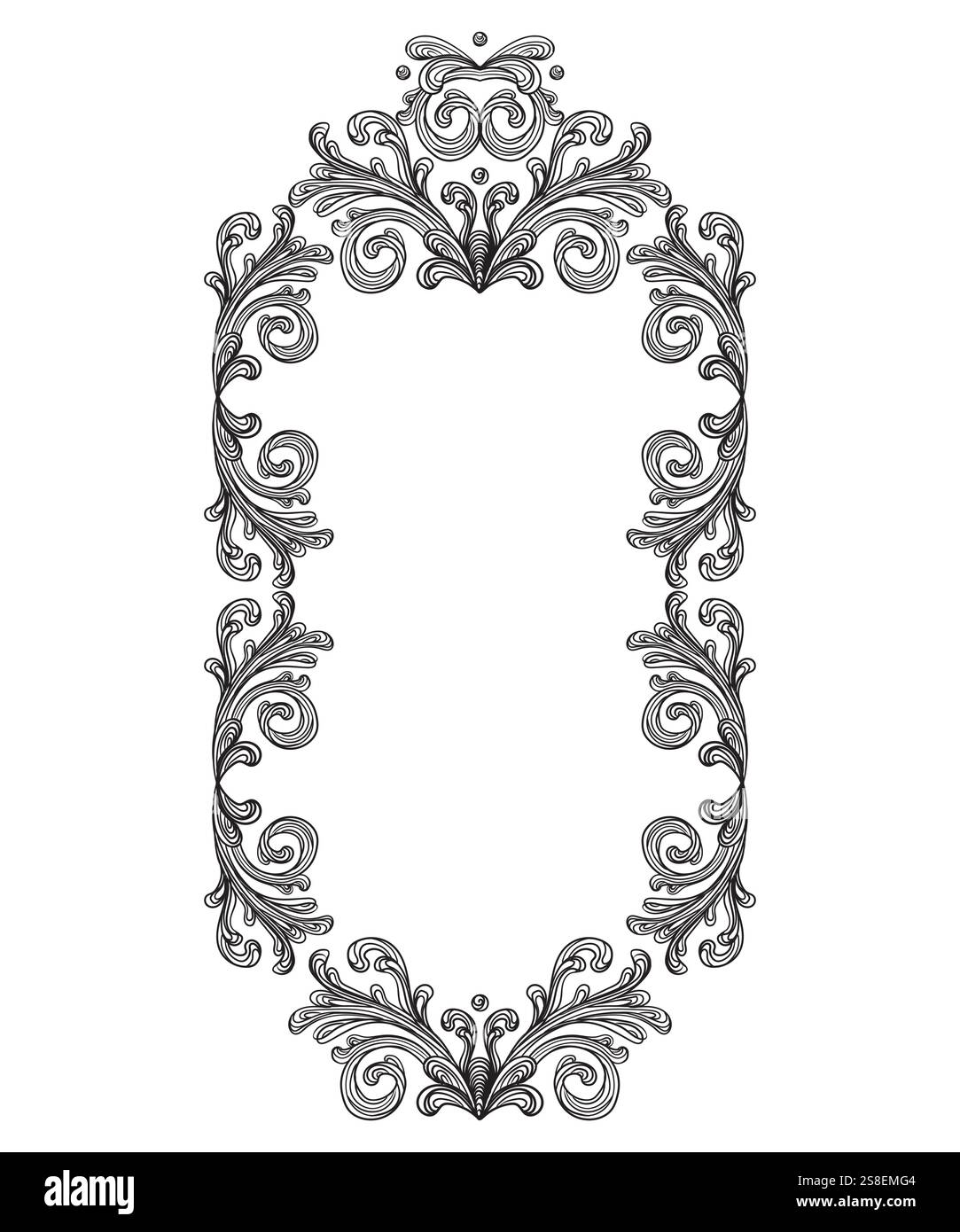 Antique baroque, rococo engraving frame. Hand drawing vintage frame ...