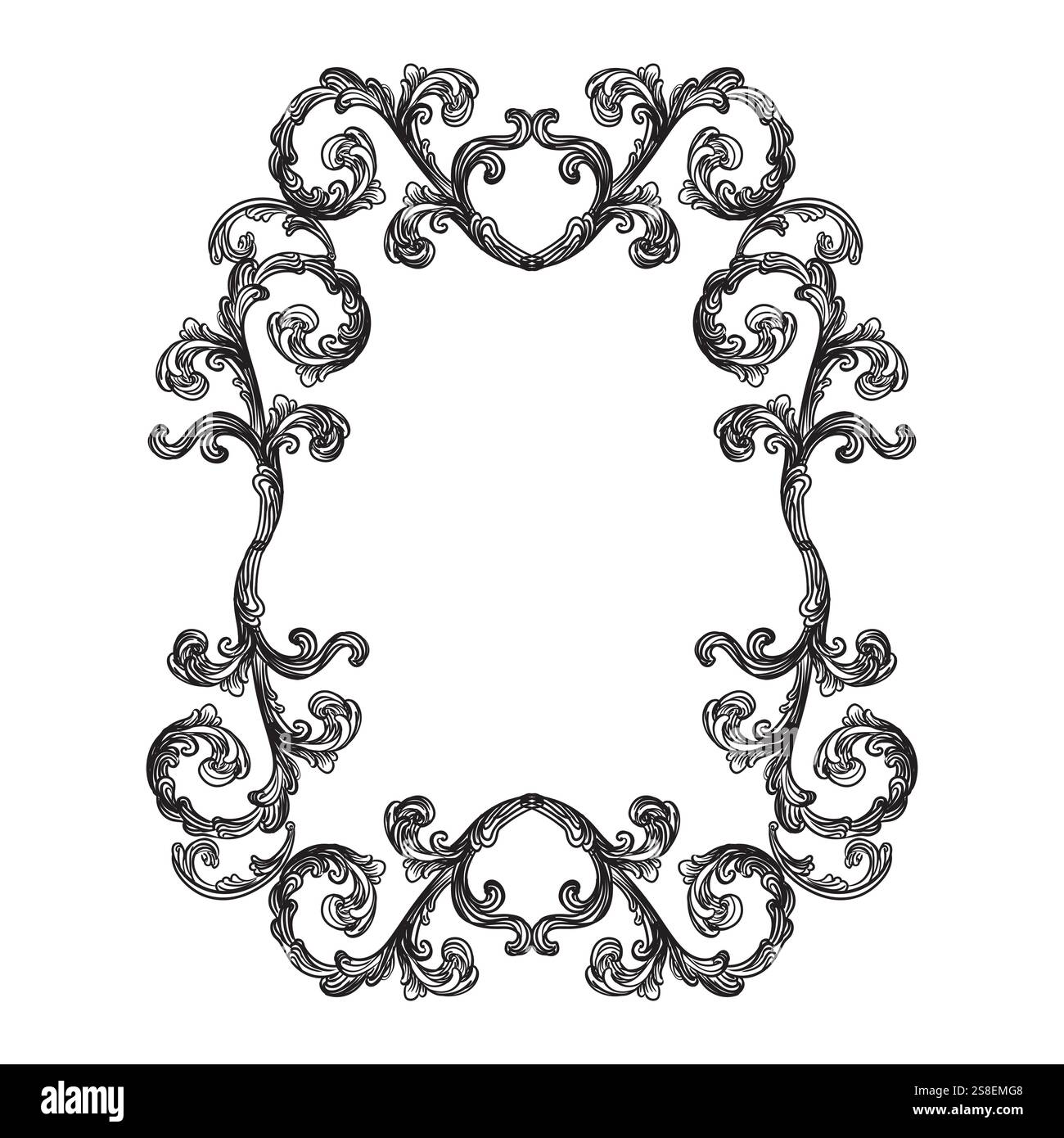 Antique baroque, rococo engraving frame. Hand drawing vintage frame ...