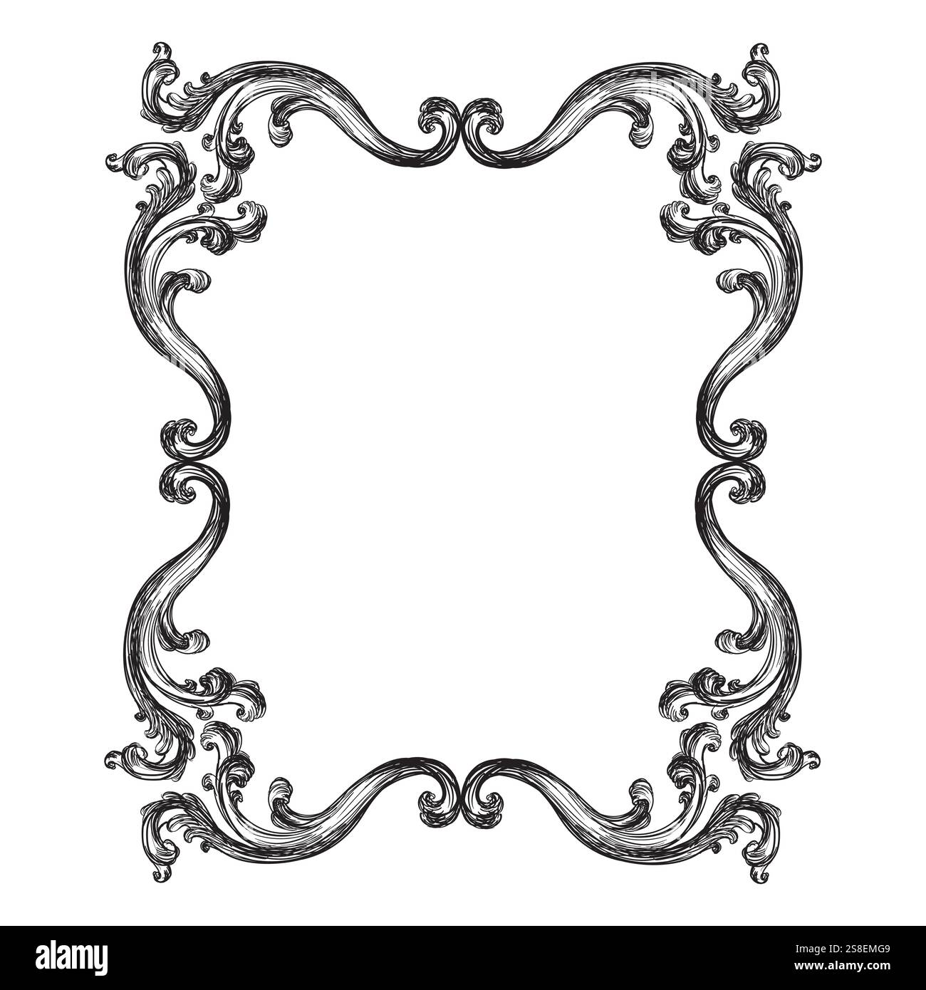 Antique baroque, rococo engraving frame. Hand drawing vintage frame ...