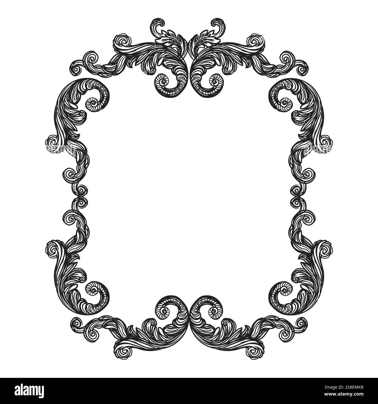 Antique baroque, rococo engraving frame. Hand drawing vintage frame ...