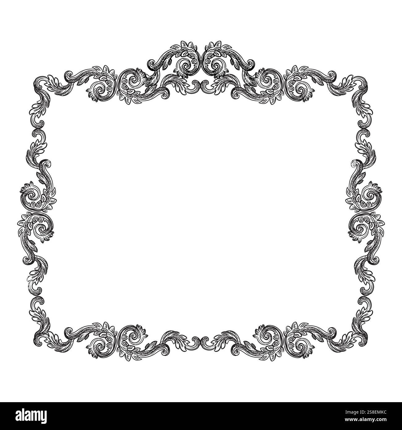 Antique baroque, rococo engraving frame. Hand drawing vintage frame ...