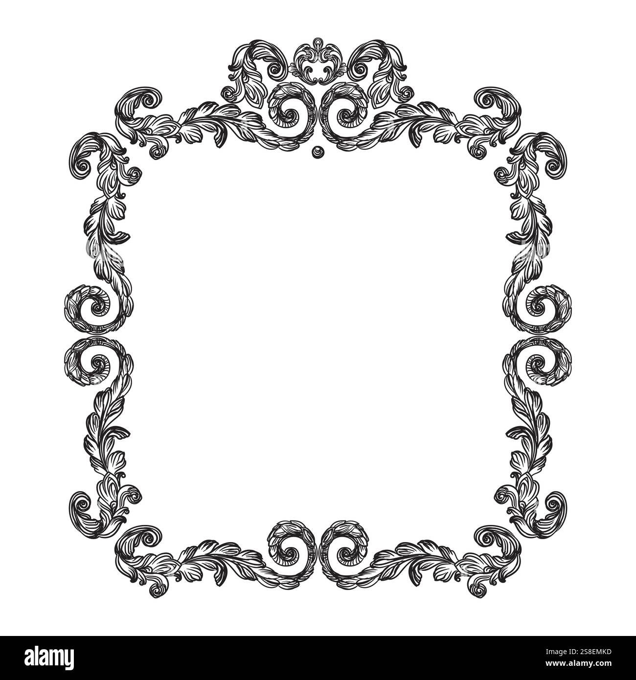 Antique baroque, rococo engraving frame. Hand drawing vintage frame ...