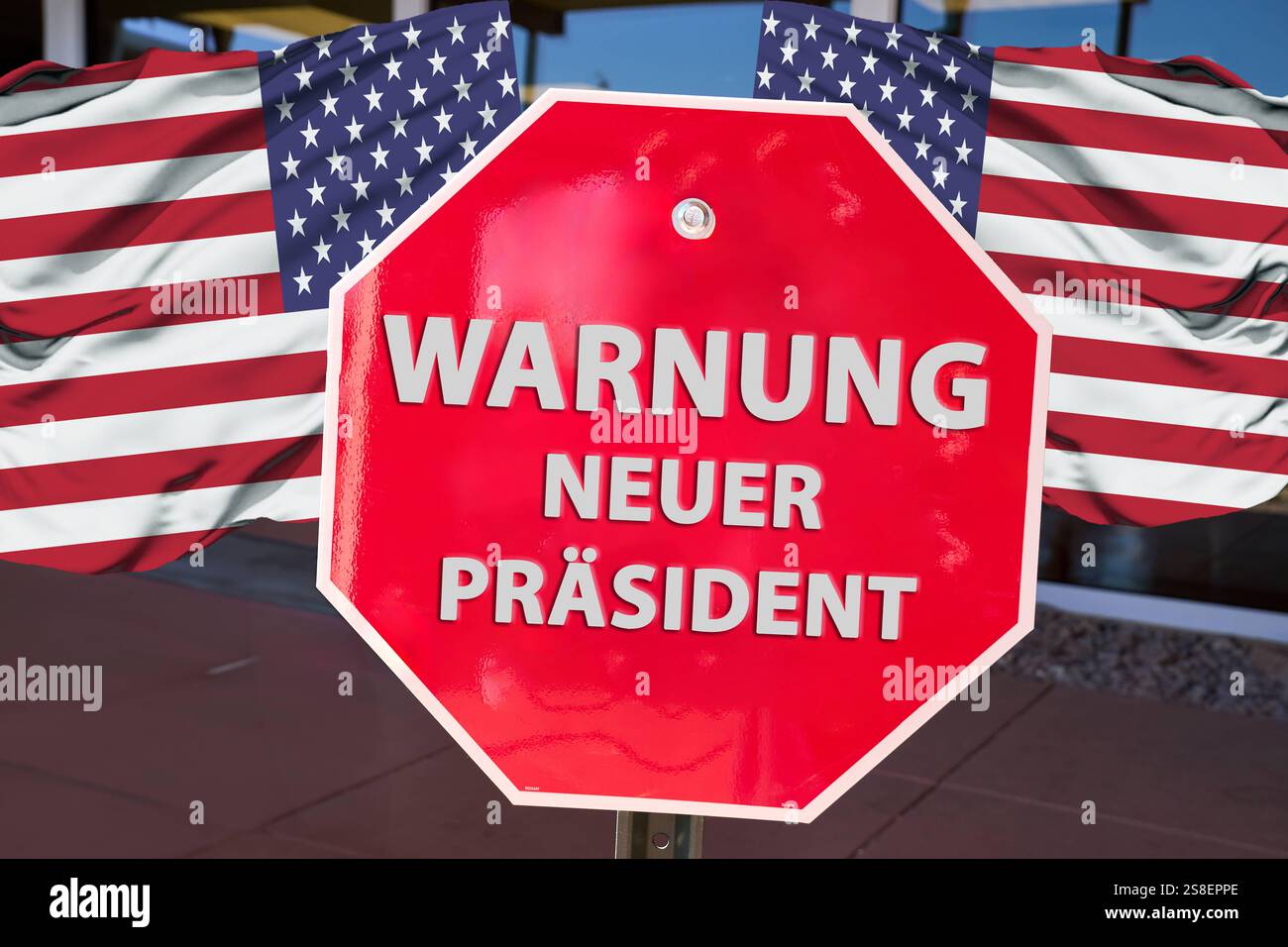 January 22, 2025: Red warning sign with the inscription: Warning New ...