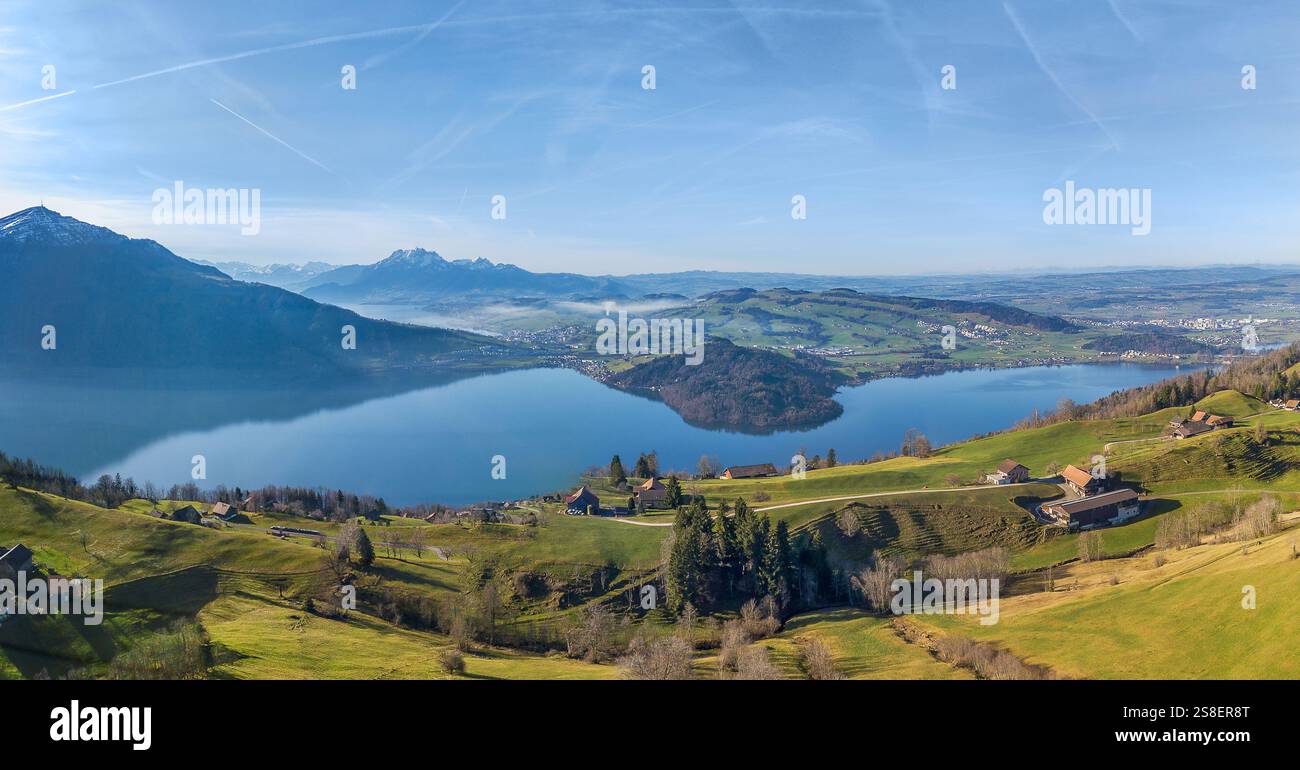 Aerial view of the Lake of Zug in central Switzerland with the famous ...