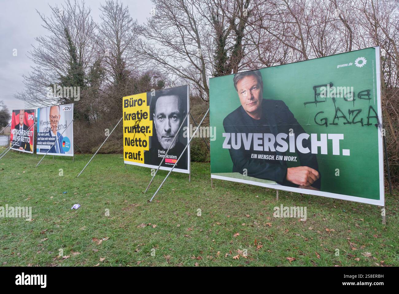 Wahlplakate in Pulheim zur Wahl zum 21. Deutschen Bundestag am 23 ...