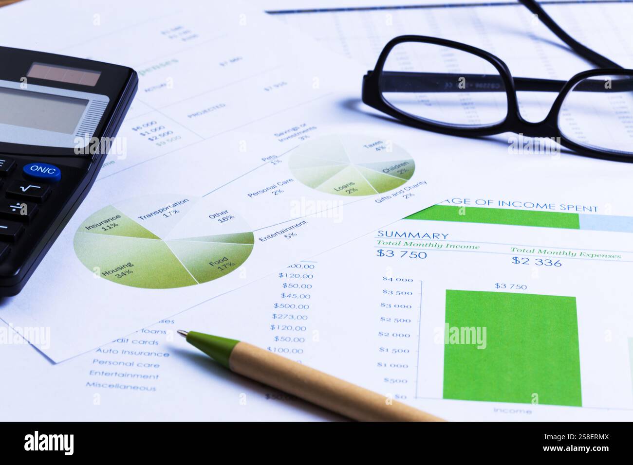 Graphs and Calculator Stock Photo - Alamy