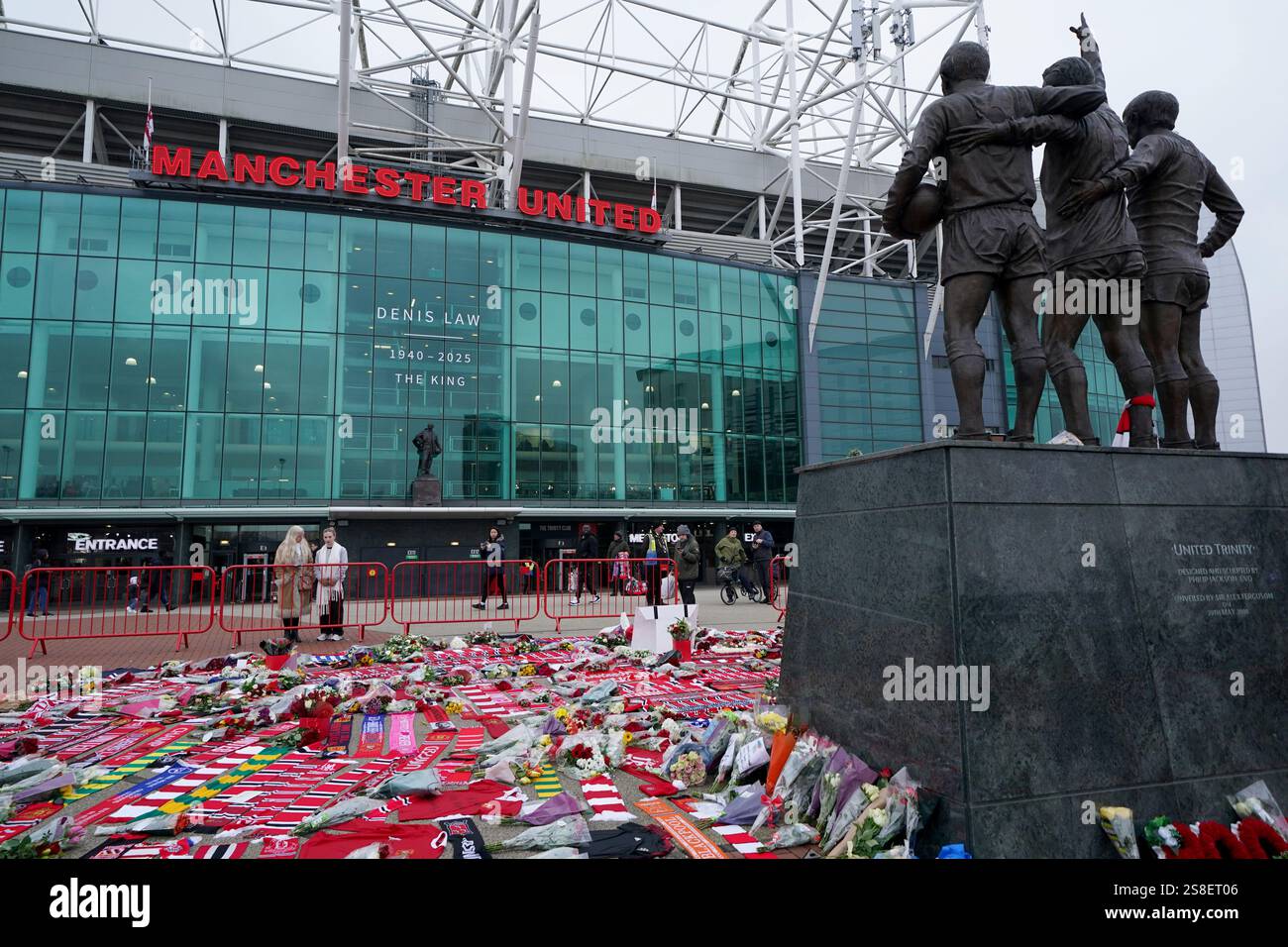 Tributes in memory of Denis Law, at the foot of the United Trinity ...