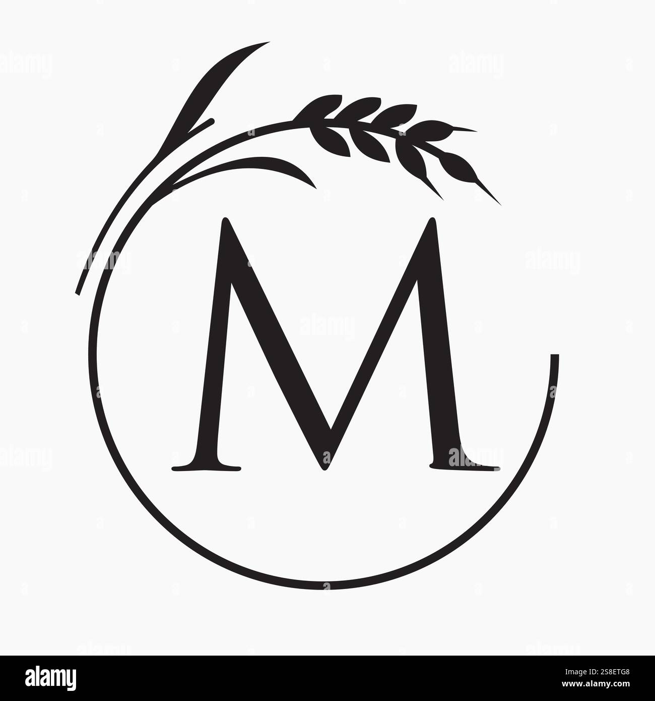 Monogram Letter M Bakery Logo Concept With Grain Wheat Symbol Vector ...
