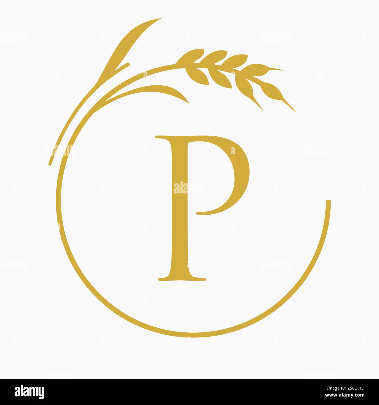 Monogram Letter P Bakery Logo Concept With Grain Wheat Symbol Vector ...