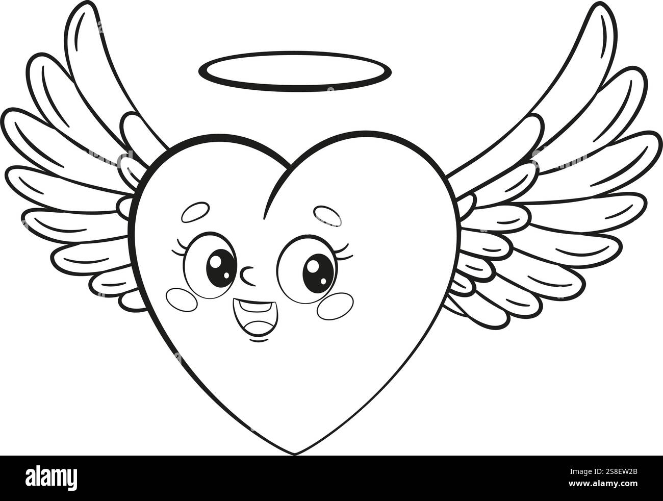Flying heart character with wings and halo doodle style Hand drawn ...