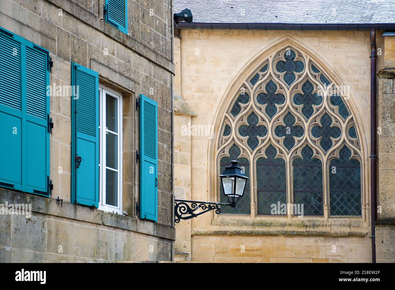 Marville, church window of the Romanesque-Gothic Église Saint-Nicolas ...