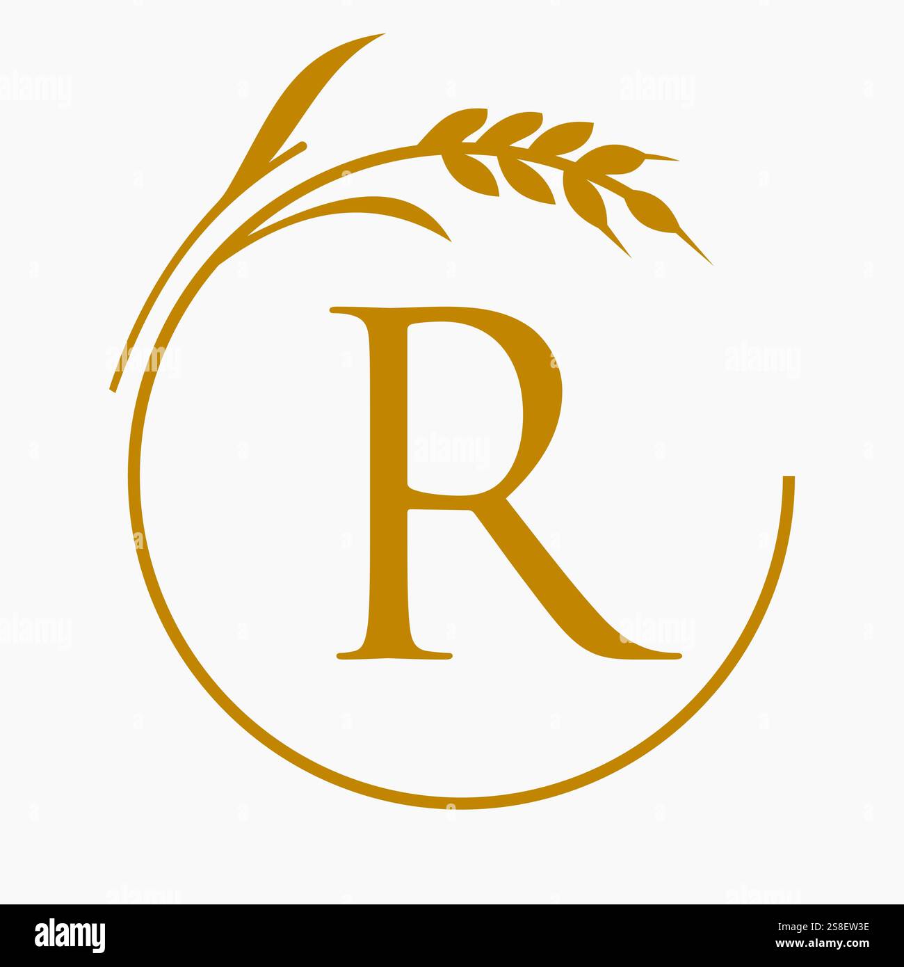 Monogram Letter R Bakery Logo Concept With Grain Wheat Symbol Vector ...