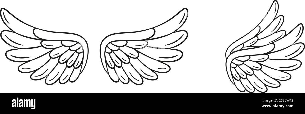 Angel wings doodle style. Hand drawn black and white isolated logo ...