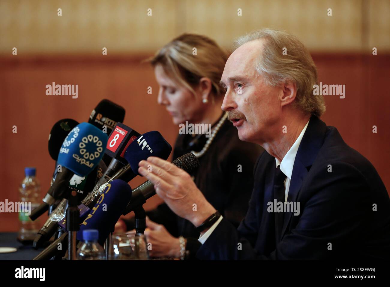 Geir O. Pedersen, UN Special Envoy for Syria, speaks during a press ...