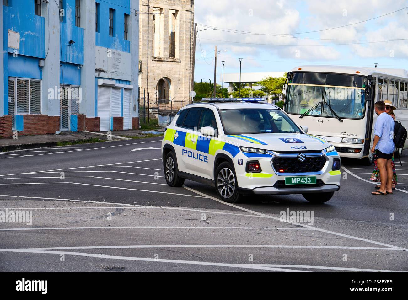Bridgetown, Barbados, Caribbean - January 7, 2025: A police car with ...