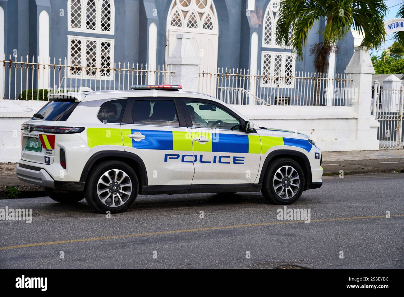 Bridgetown, Barbados, Caribbean - January 7, 2025: A police car with ...