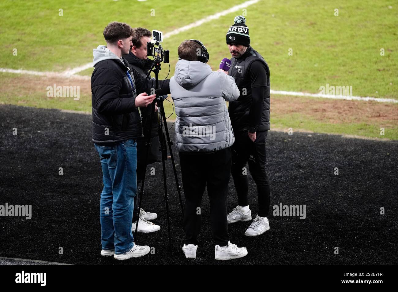 Derby County manager Paul Warne is interviewed after the Sky Bet ...
