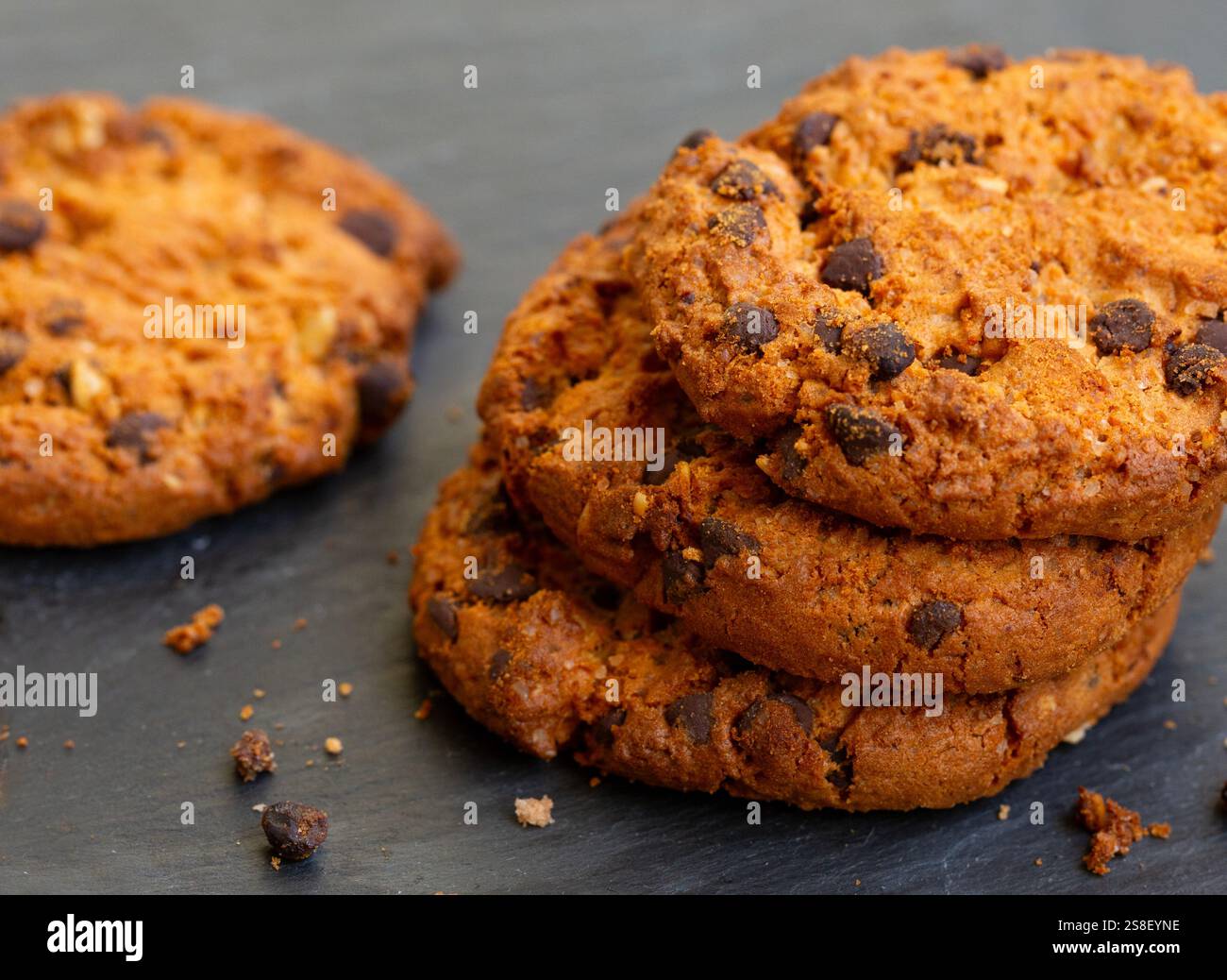 Biscuits with chocolate on rustic table.Biscuits sweet cookie ...