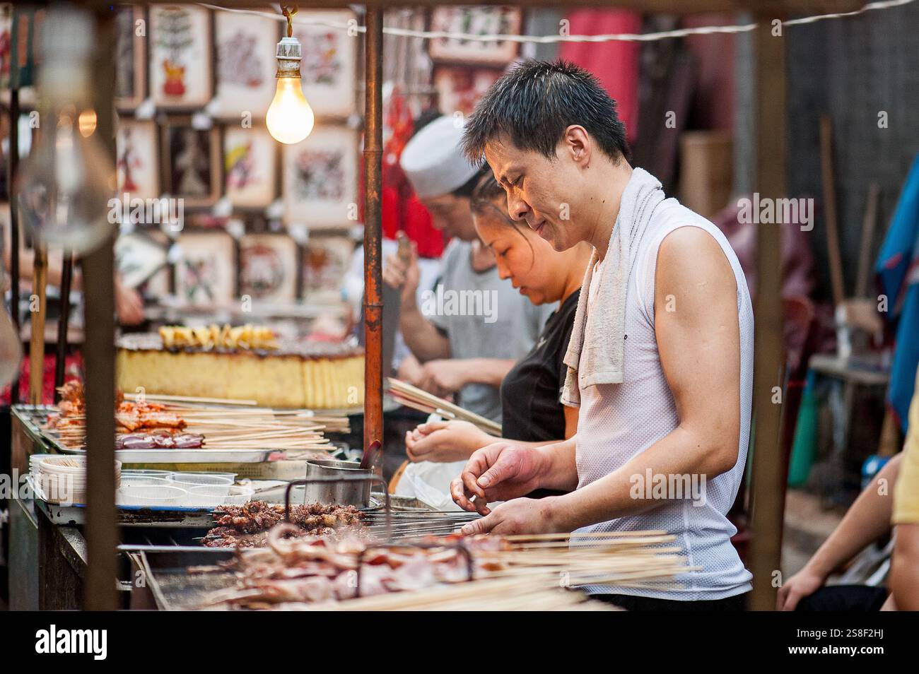 The famous Muslim Street in Xian, China. Hui people are a Muslim ethnic ...