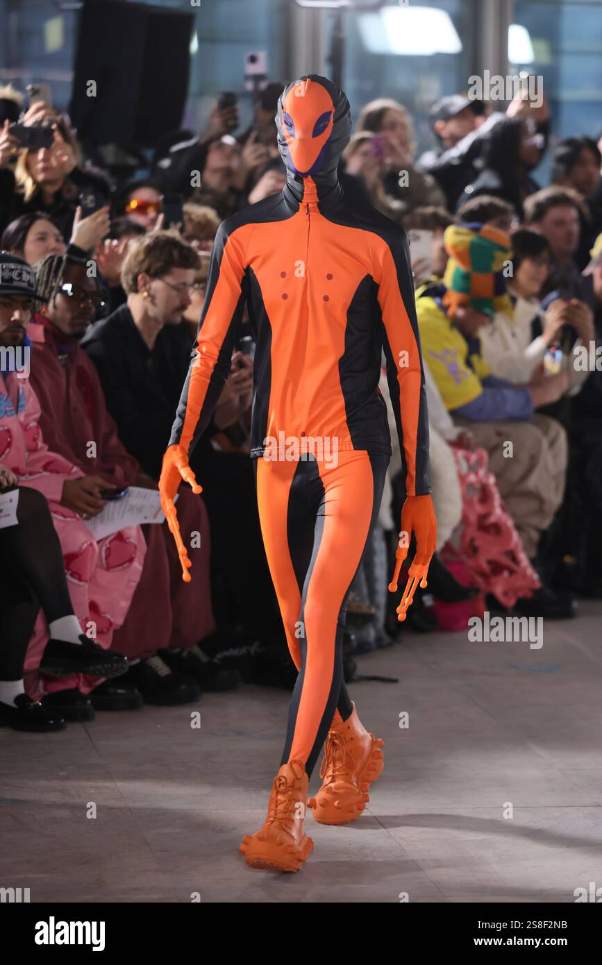A model wears a creation as part of the men's Walter van Beirendonck ...