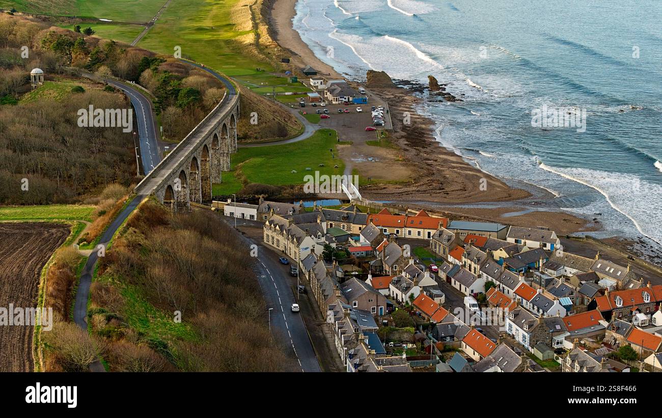 Cullen Moray Scotland view over the viaduct A98 road and houses of ...