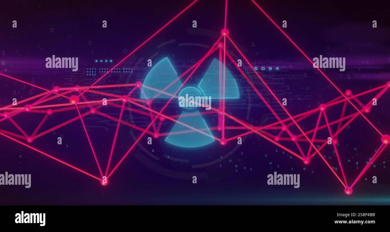 Image of digital data processing over network of connections on black ...