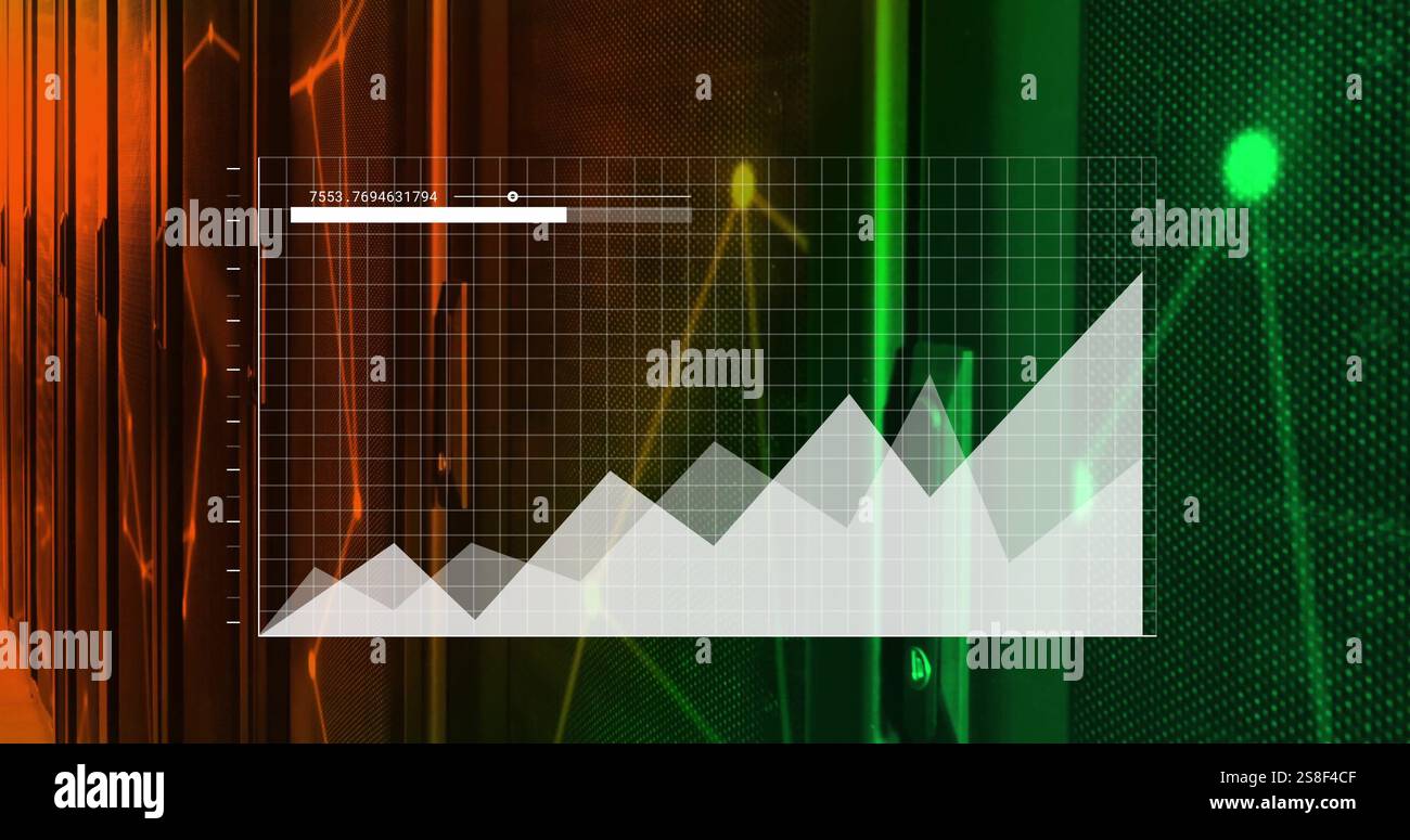 Image of digital data processing over computer servers. Global cyber ...