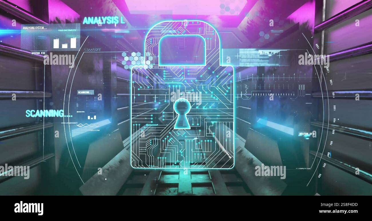 Image of padlock icon and data processing over digital tunnel. Online security, technology and ...