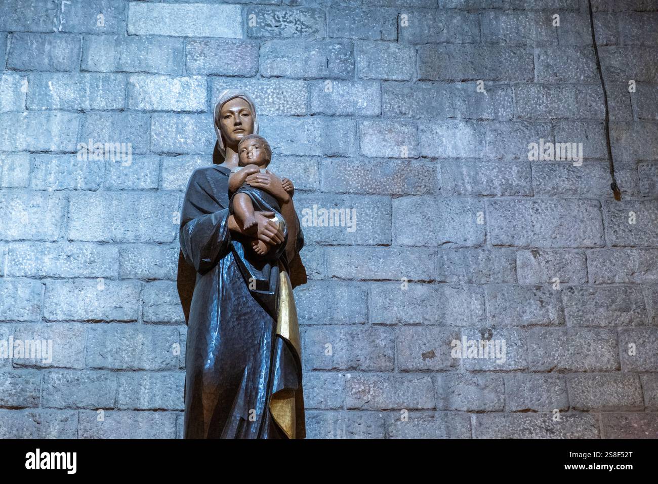 Barcelona, Spain. 10 19 2024: Polychrome wooden statue of Salus ...