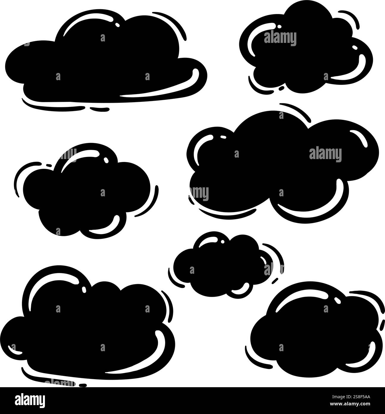 Black clouds, text boxes. Simple black and white set of vector elements ...