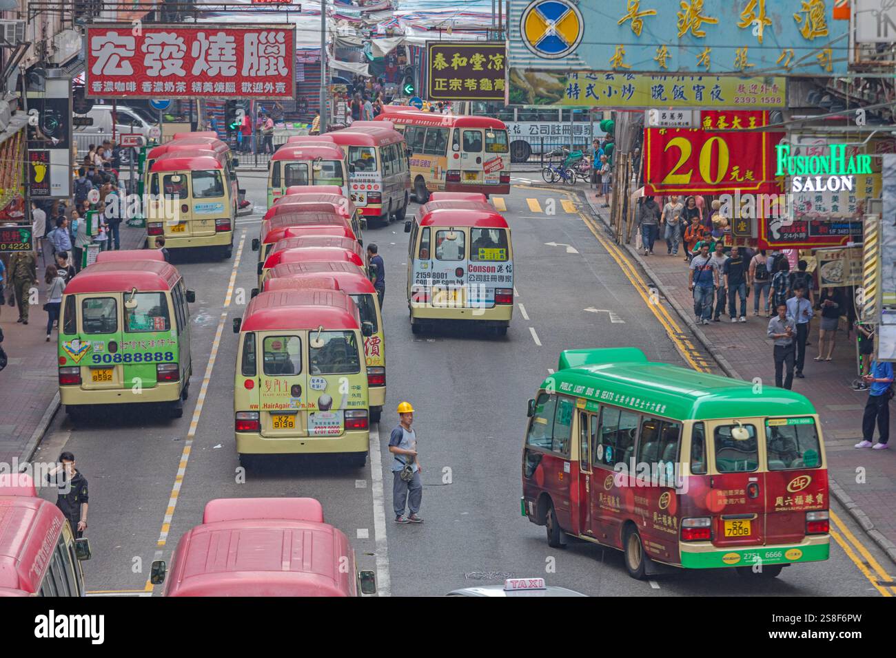 Hong Kong, China - April 25, 2017: Red Public Light Buses Blockig ...