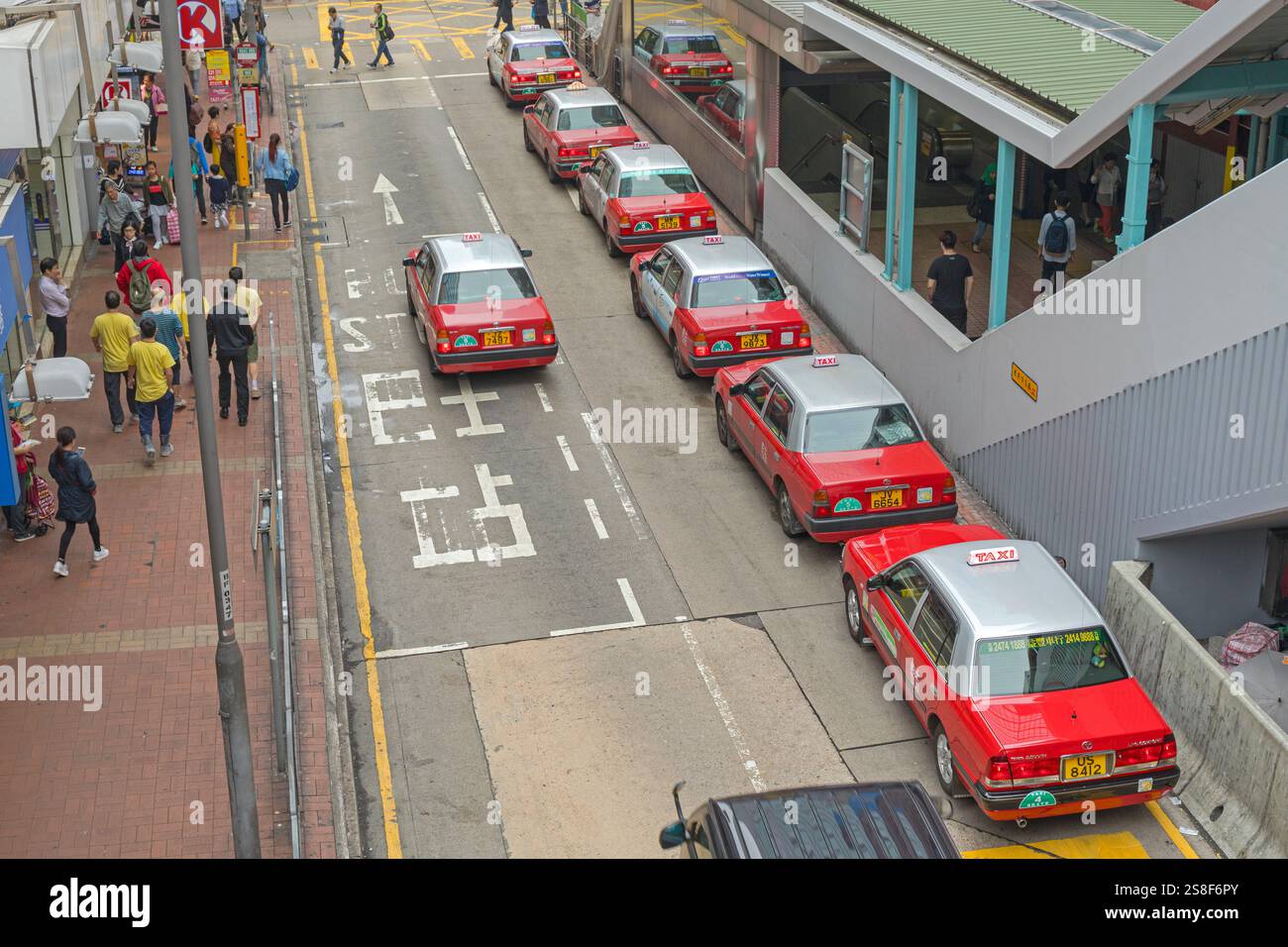 Hong Kong, China - April 25, 2017: Long Line of Red Taxi Cabs Toyota ...