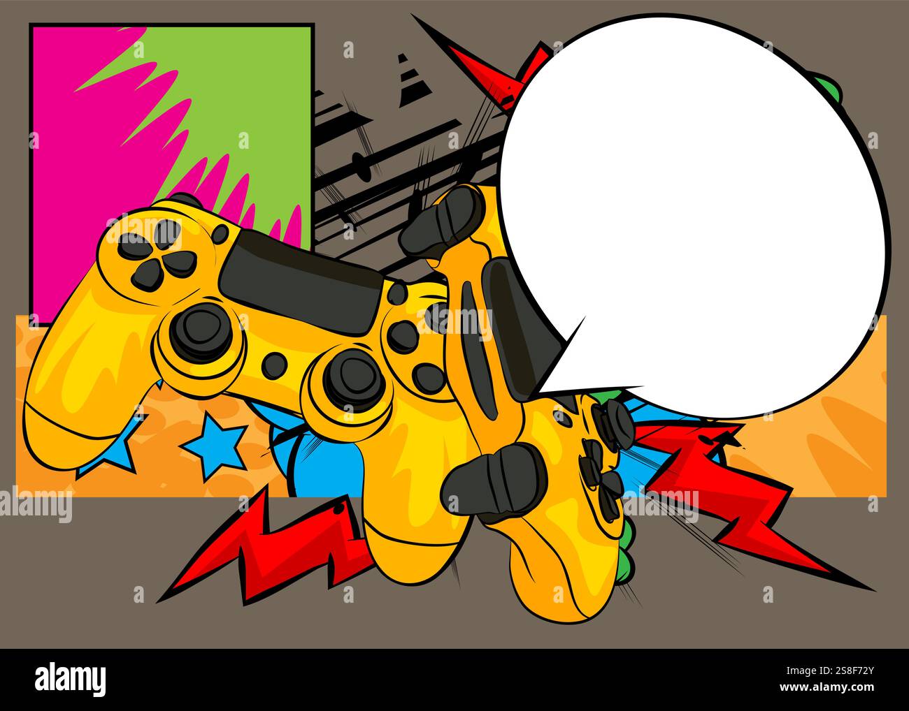 Cartoon Gaming controller with blank speech bubble, comic book Joystick ...