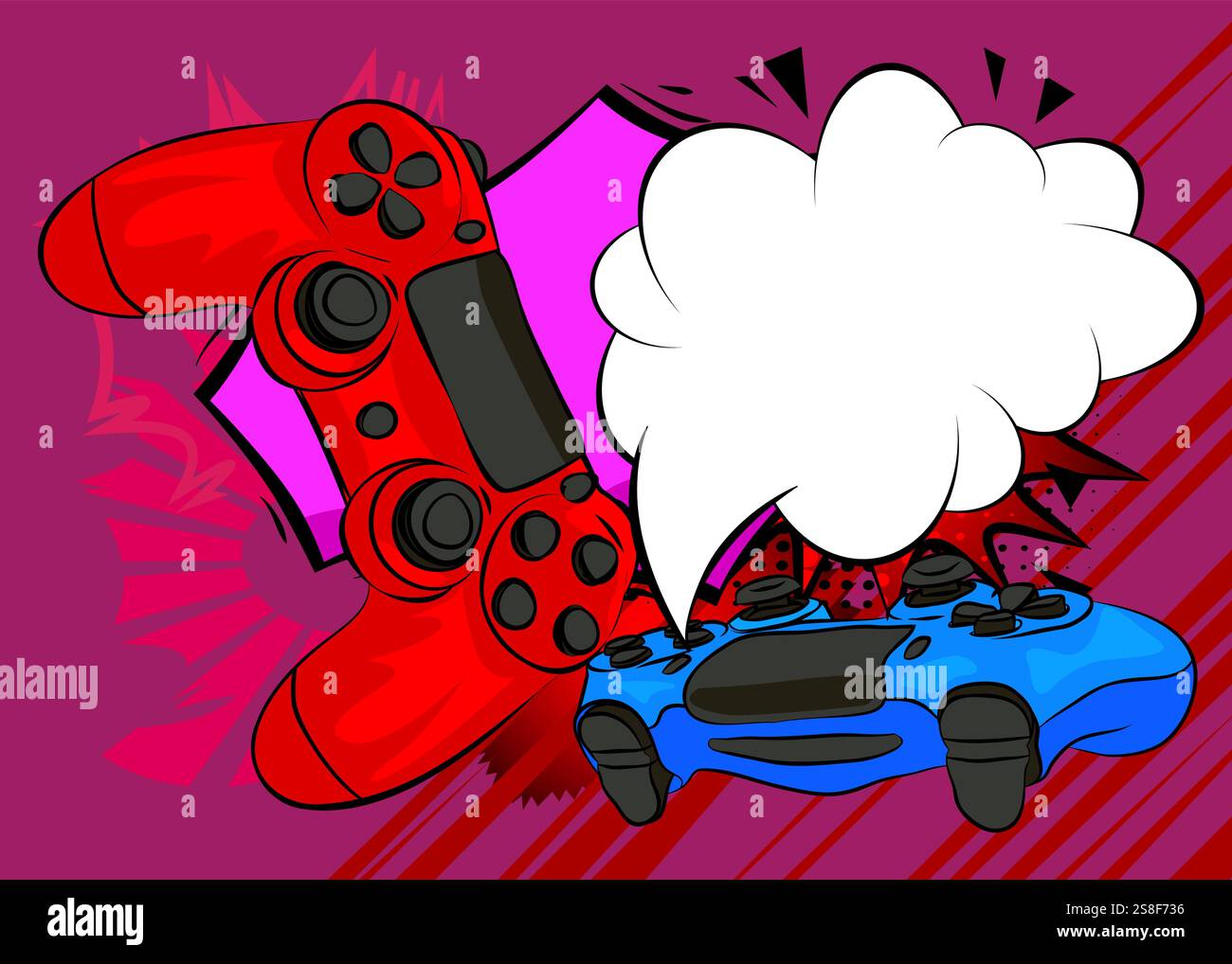 Cartoon Gaming controller with blank speech bubble, comic book Joystick ...