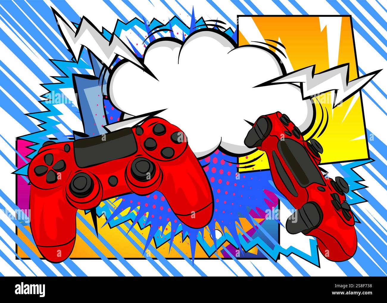 Cartoon Gaming controller with blank speech bubble, comic book Joystick ...
