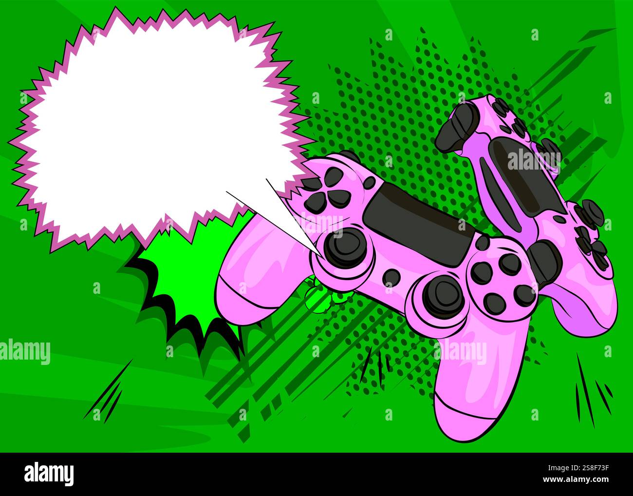 Cartoon Gaming controller with blank speech bubble, comic book Joystick ...
