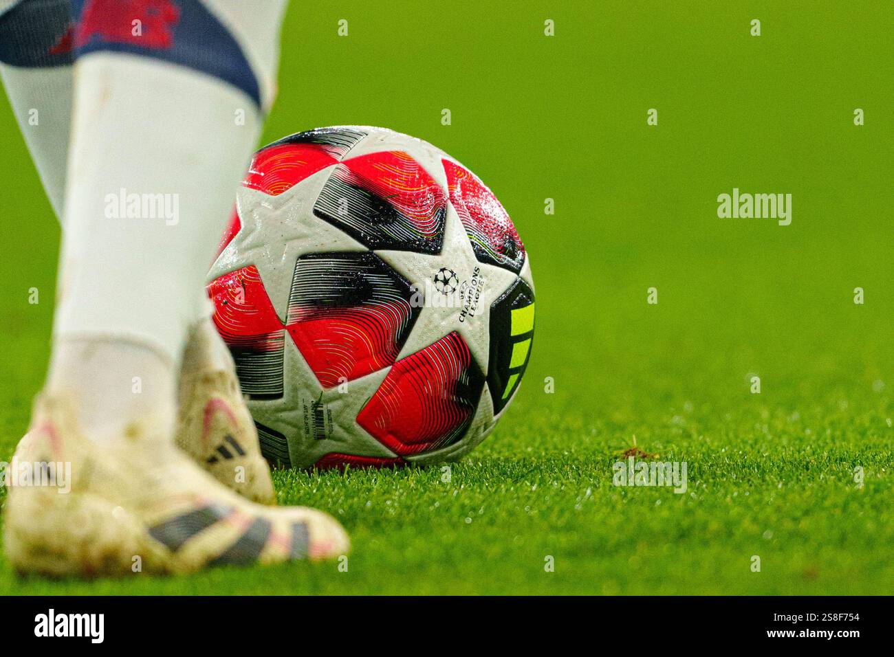 A general view of an Adidas "Fired Up Ball" during the UEFA Champions ...