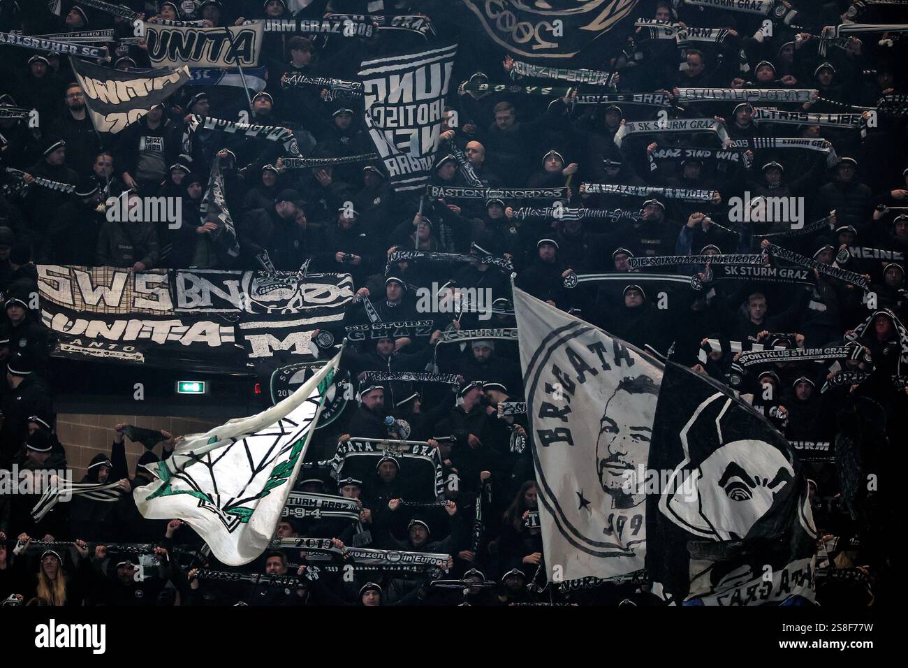 Bergamo, Italy, 21st January 2025. Sturm Graz fans during the UEFA ...