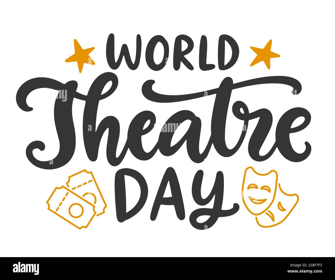 World Theatre Day Holiday Lettering Greeting Card Stock Vector Image ...