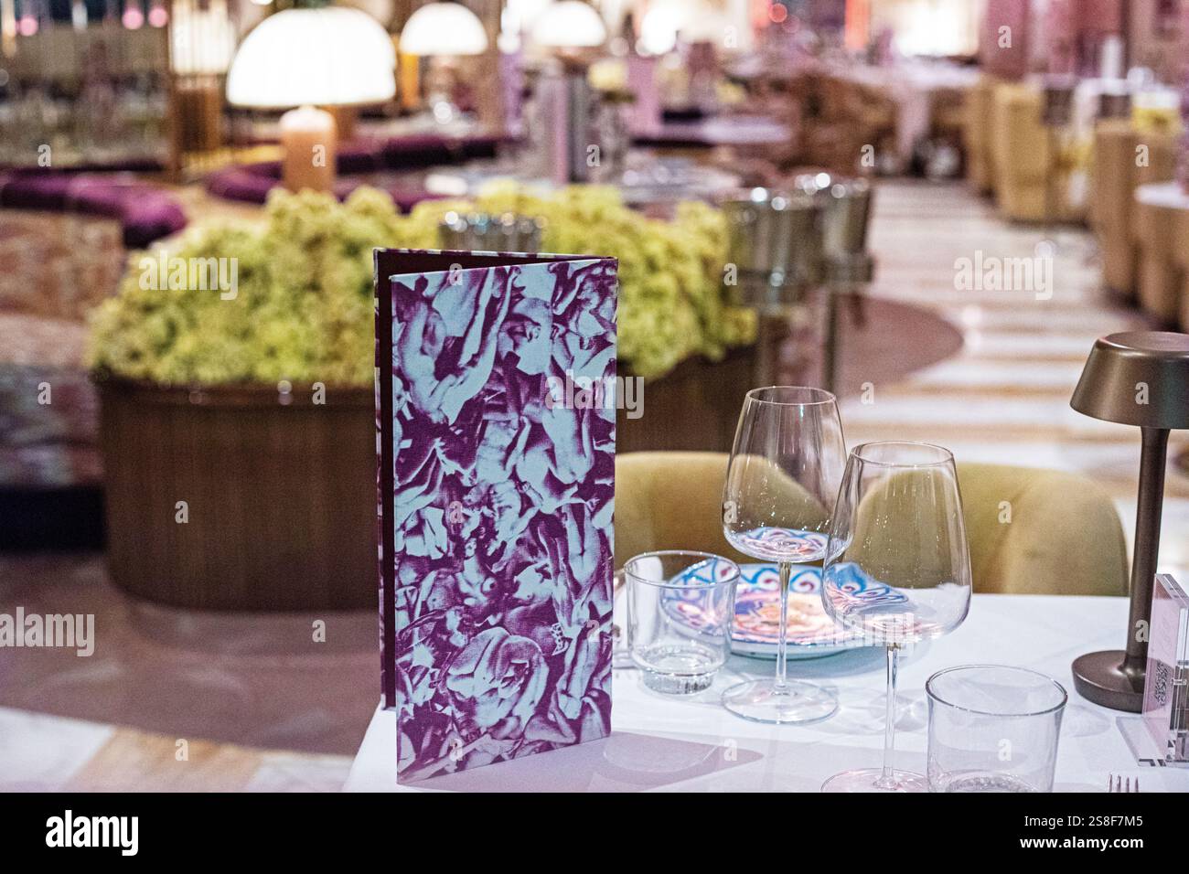 stylish cafe restaurant with table service. Pleasant festive rest Stock ...