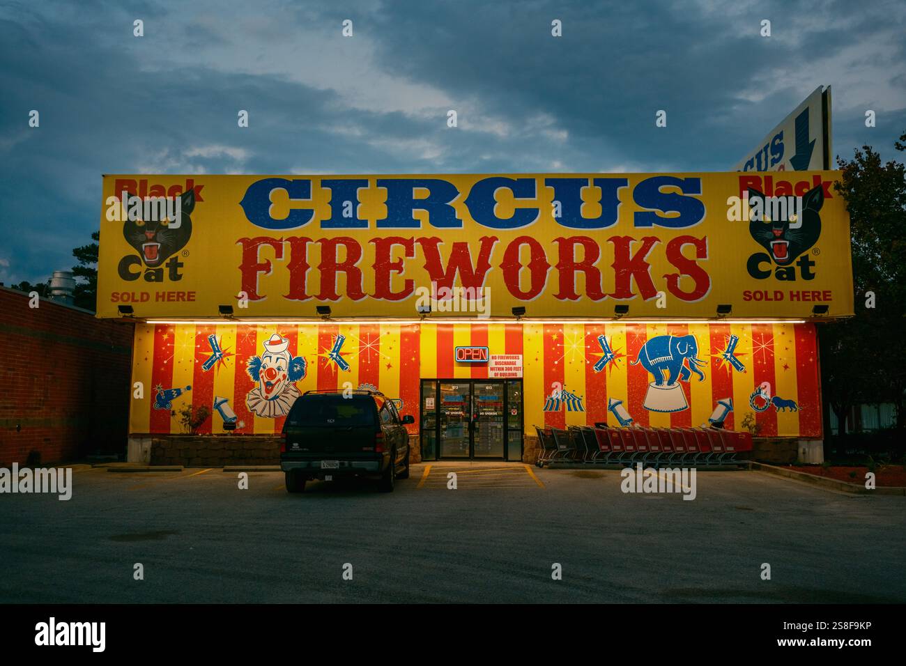Circus Fireworks store at night, Florence, South Carolina Stock Photo ...
