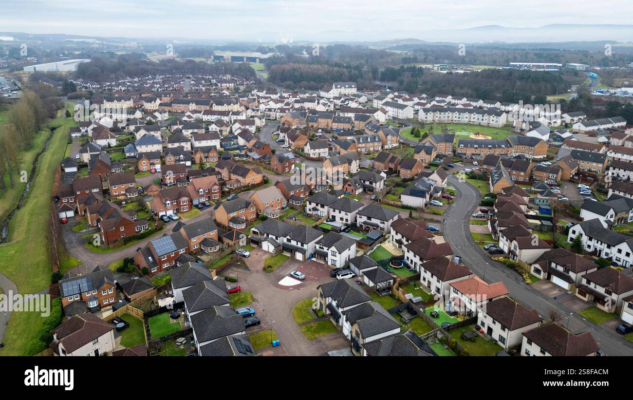 Aerail drone view of Wester Inch Village and Inchcross housing estate ...