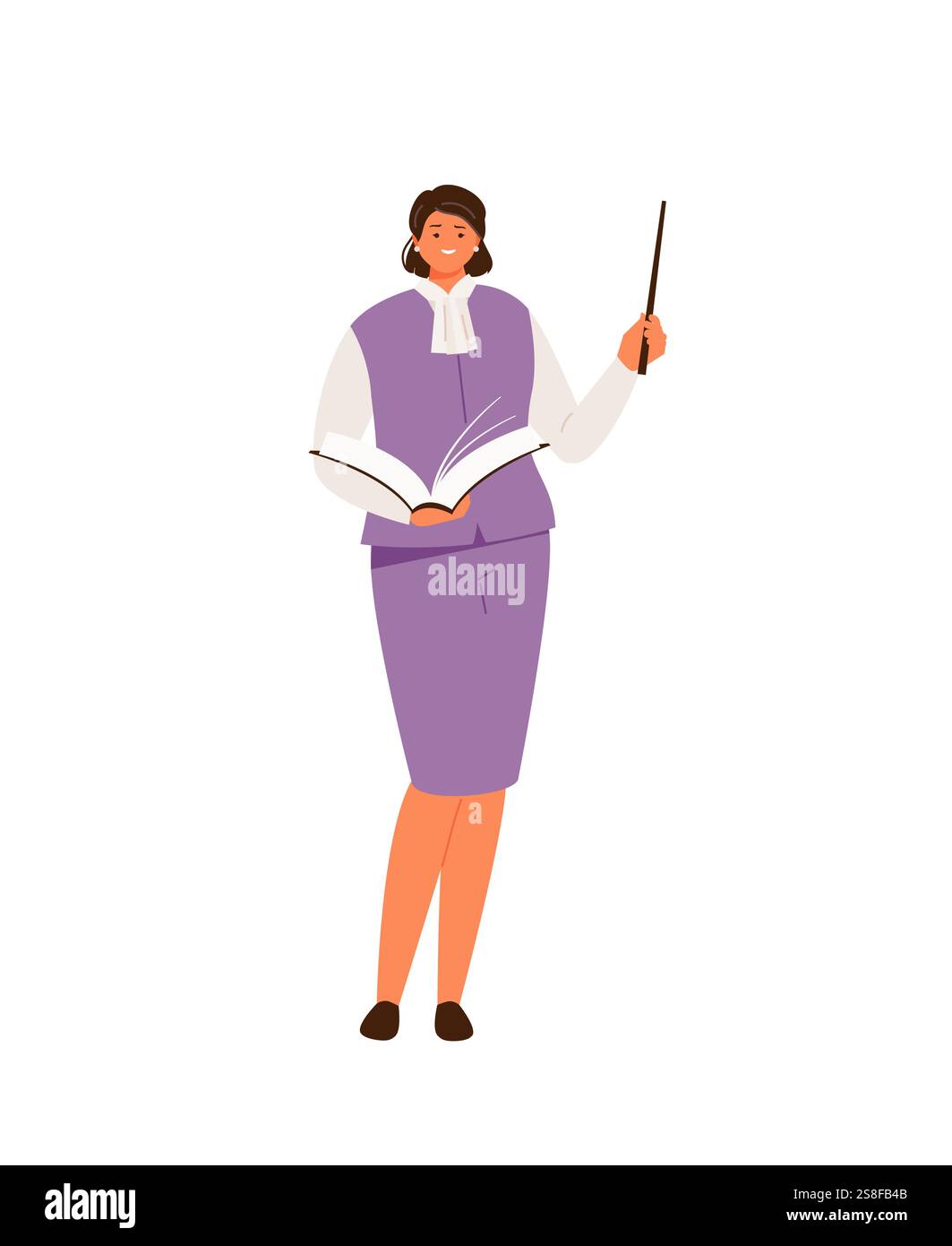 Smile female teacher with a pointer and a book in her hands. Back to ...