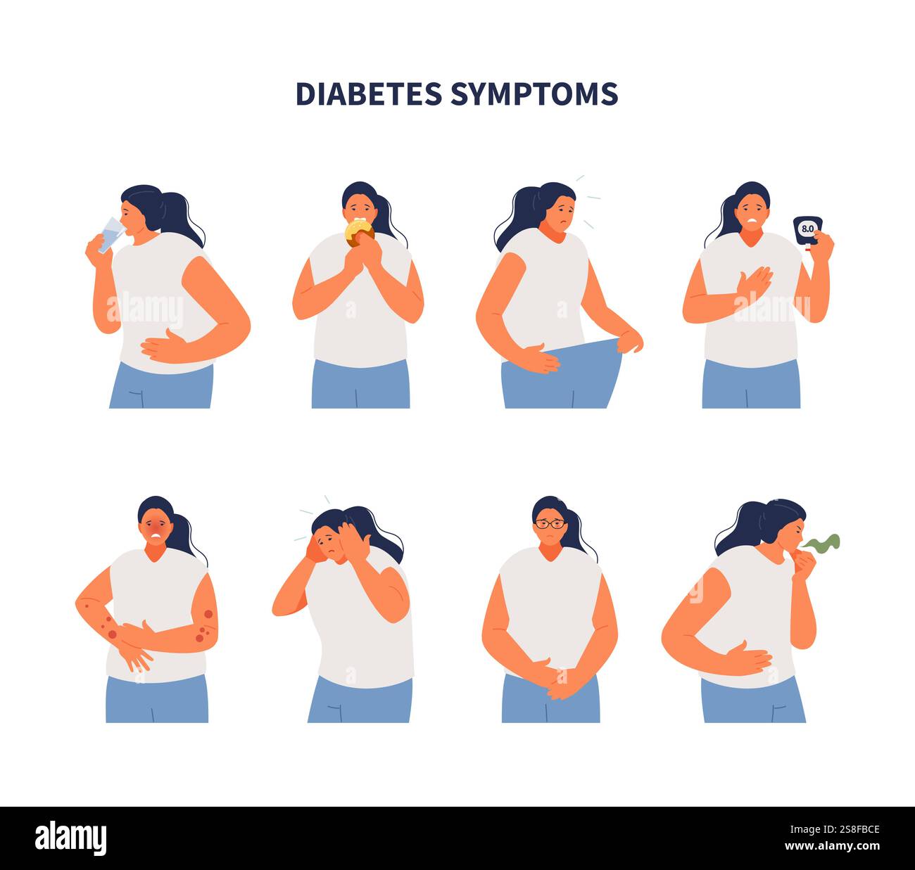 Sick girl suffering from diabetes symptoms. Vector illustration Stock ...