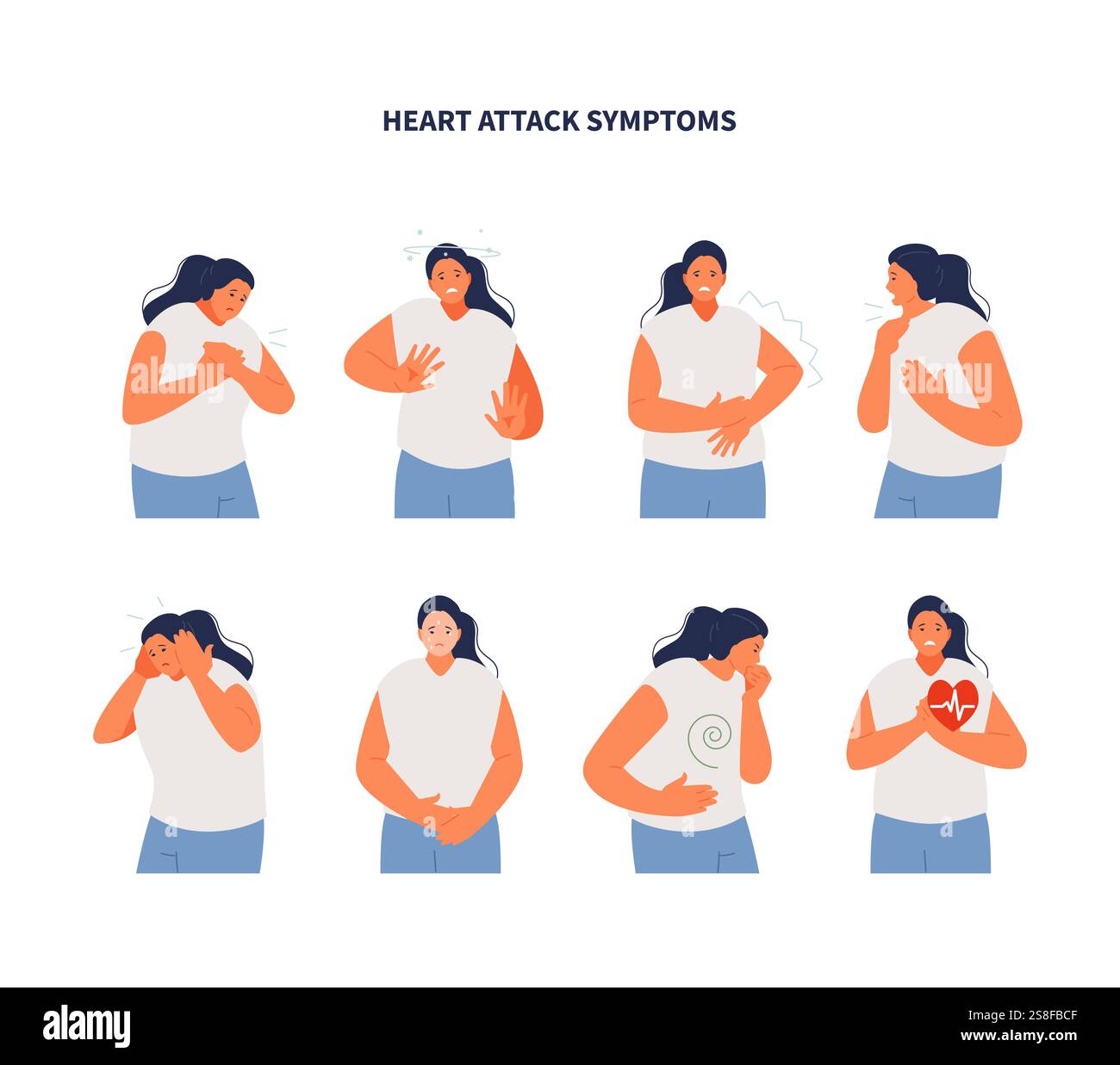 Girl suffering from heart attack symptoms. Myocardial infarction. Chest ...