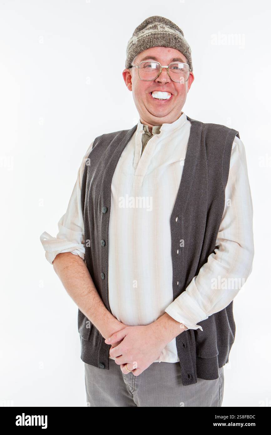 A cheeky grin from a comic caricature of an English rural country ...