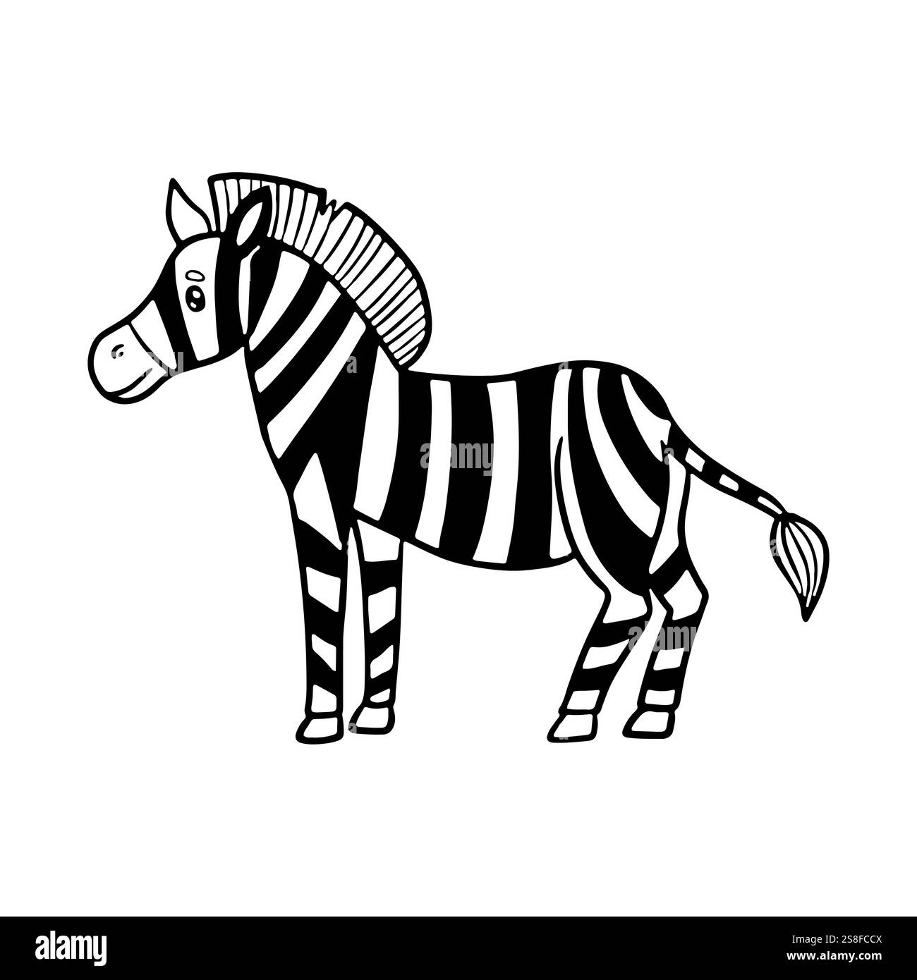 Cute cartoon zebra illustration with black and white stripes, standing ...