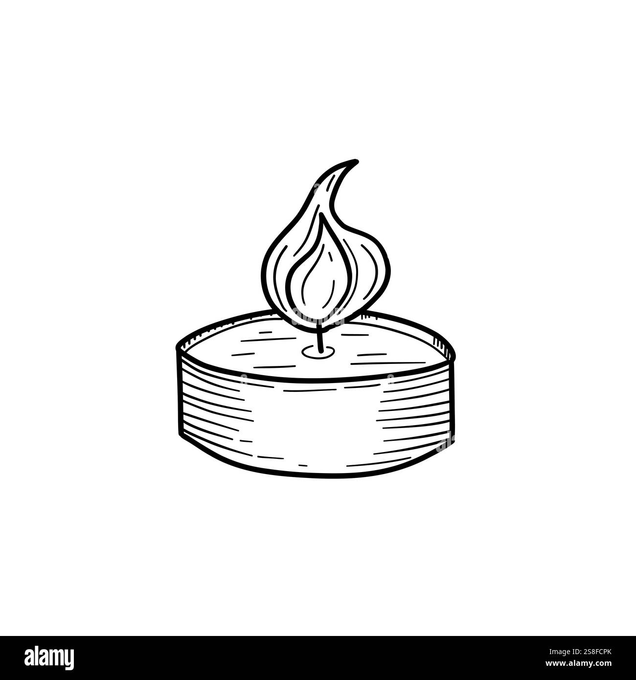 Simple black and white candle doodle with a glowing flame, perfect for ...