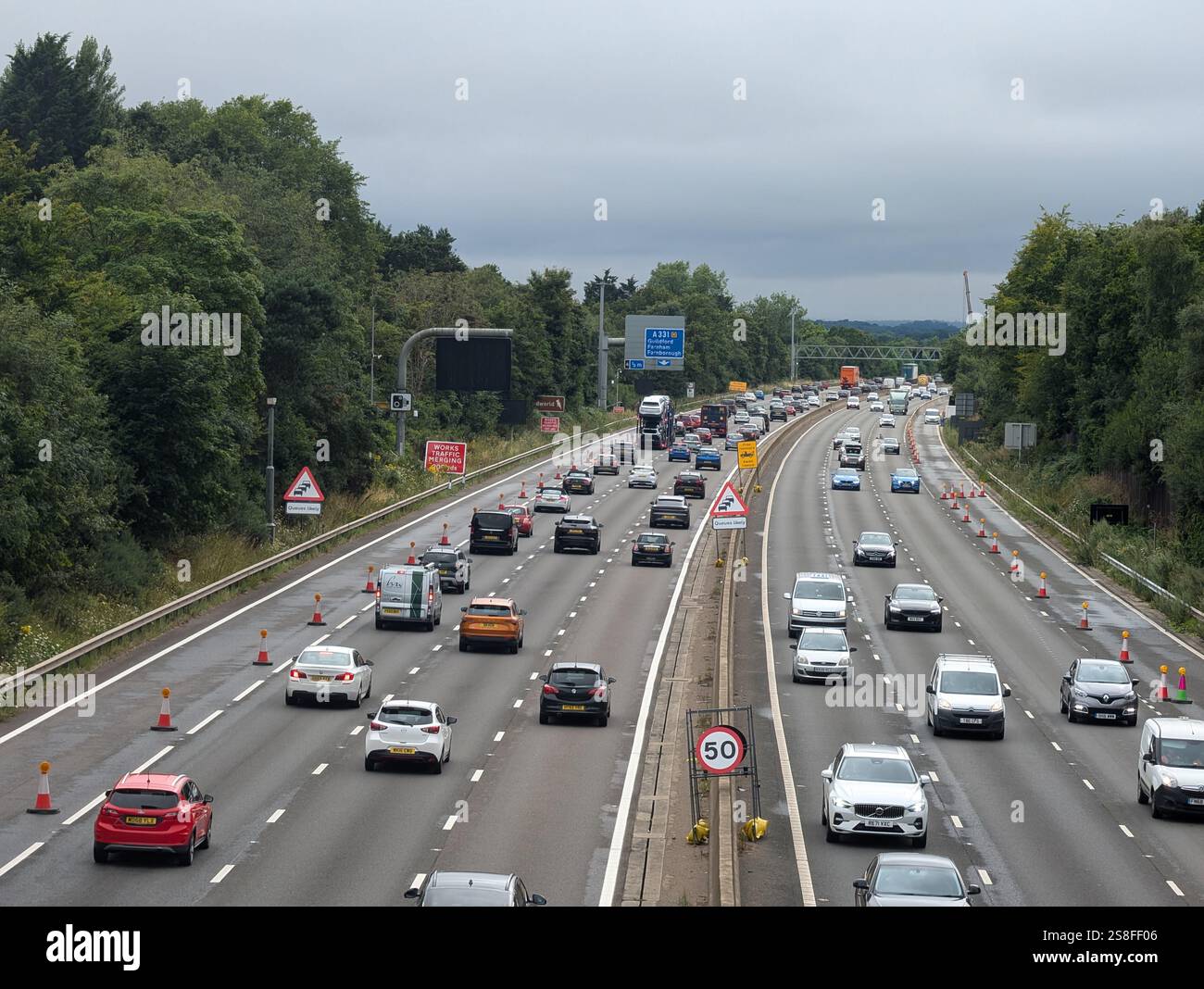 Views along the M3 motorway near Camberley in Surrey Stock Photo - Alamy