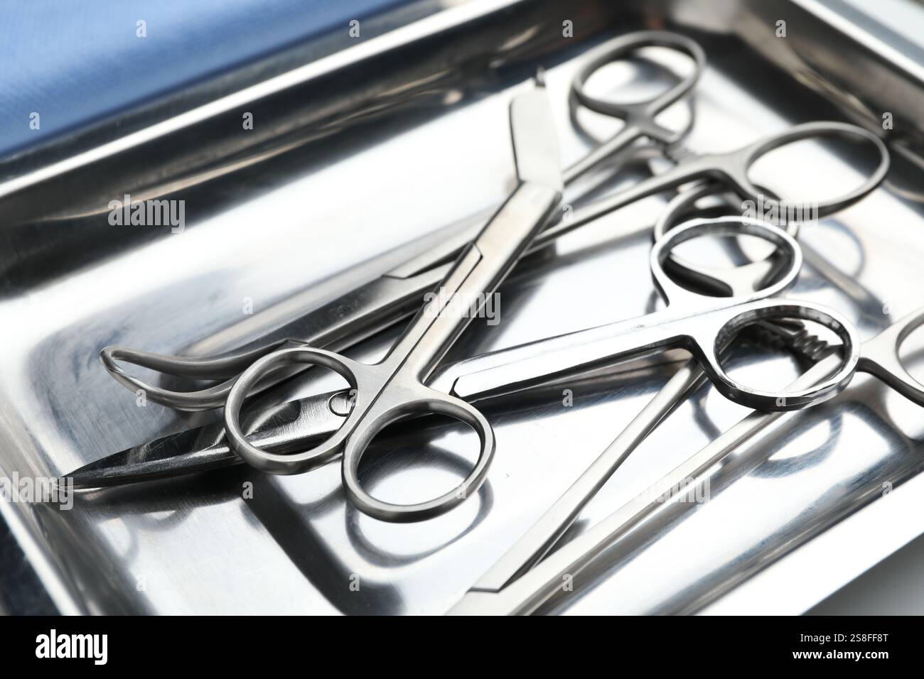 Different surgical tools in metal tray, closeup Stock Photo - Alamy
